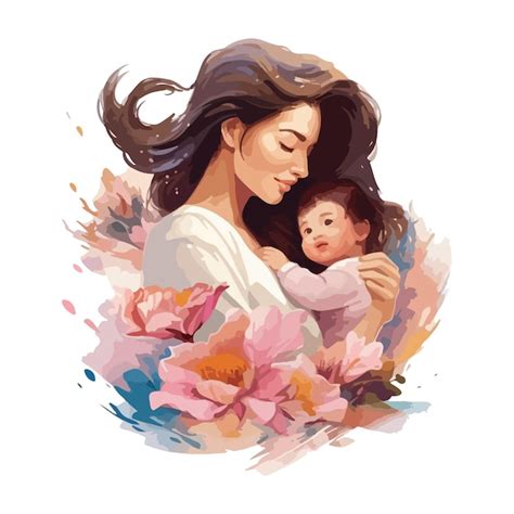 Madre Abrazando A Un Beb En Un Marco Floral Verde Acuarela Arte Vector Ilustraci N Generativa