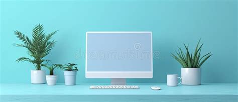 3d Minimal Desktop With Blank Screen Mockup Empty Screen For Text And Logo Replacement Concept