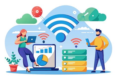 Two Professionals Install Data Through Wifi While Managing Network Systems And Visual Data