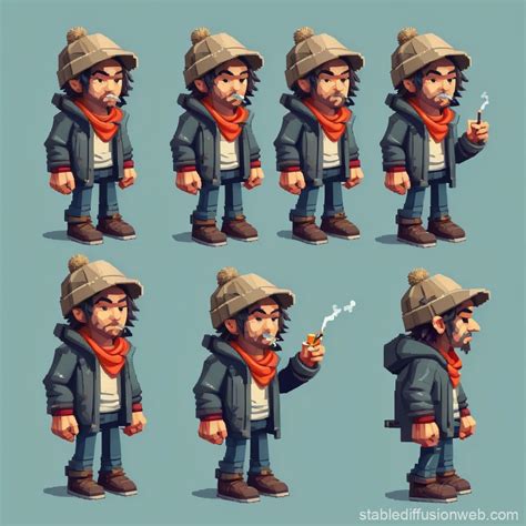 Isometric Pixel Art Sprite Sheet In 4 Directions Cloud Human Like Character Prompts Stable
