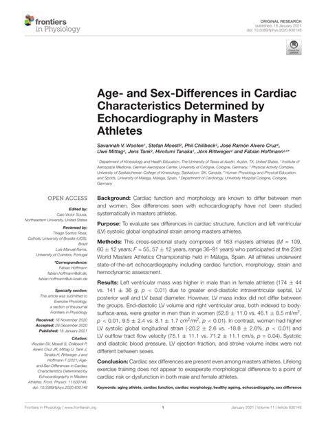 PDF Age And Sex Differences In Cardiac Characteristics Determined By Echocardiography In