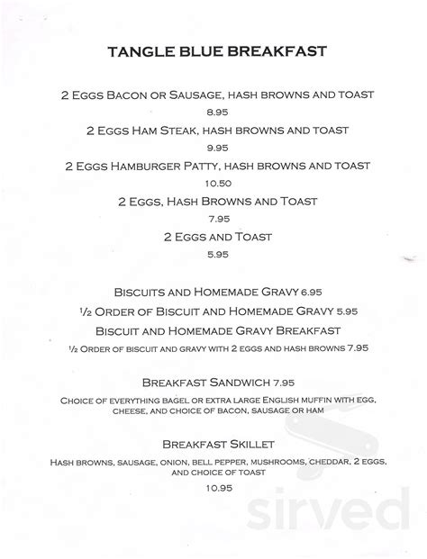 Menu Weaverville Cas Tangle Blue Saloon Sirved