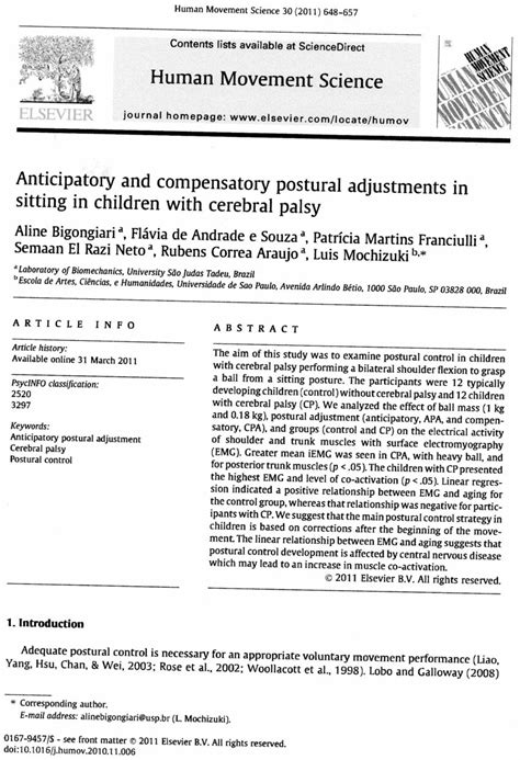 Pdf Anticipatory And Compensatory Postural Adjustments In Sitting In
