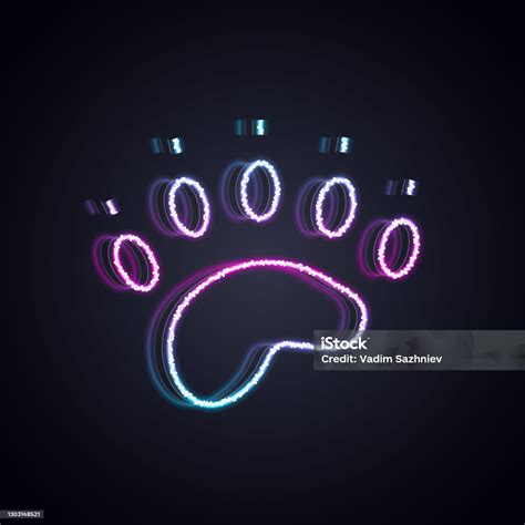 검은 색 배경에 격리 빛나는 네온 라인 곰 발 발자국 아이콘 벡터 갈고리 발톱에 대한 스톡 벡터 아트 및 기타 이미지 갈고리 발톱 개념 건강관리와 의술 Istock