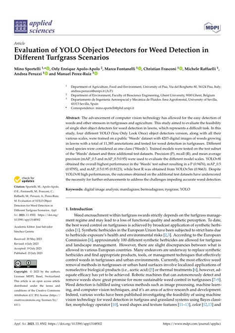 Pdf Evaluation Of Yolo Object Detectors For Weed Detection In