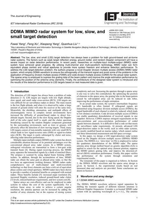 Pdf Ddma Mimo Radar System For Low Slow And Small Target Detection