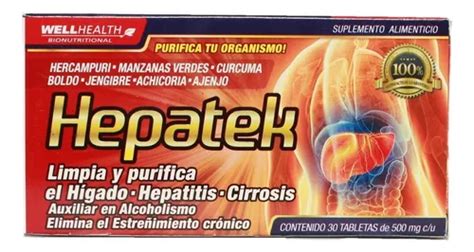 Tabletas Hepatek 30 Tblts 500mg Hígado Cirrosis Hepatitis Sabor Sin Sabor