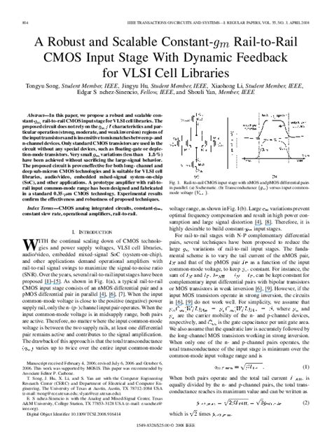 Pdf A Robust And Scalable Constant Rail To Rail Cmos Input Stage With Dynamic Feedback For