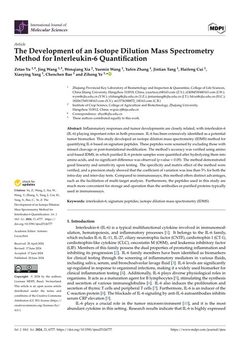 Pdf The Development Of An Isotope Dilution Mass Spectrometry Method For Interleukin 6