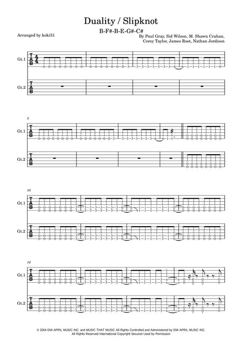 Duality Arr Koki31 By Slipknot Sheet Music For Guitar Tab At Sheet