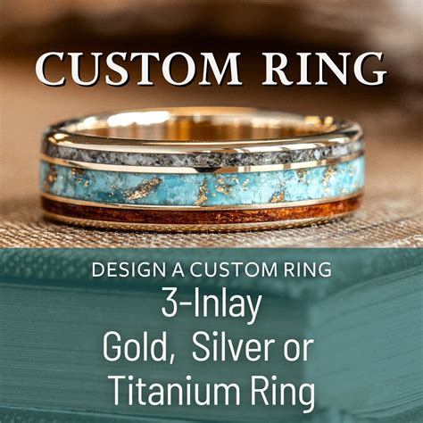 Custom Gold Silver Or Titanium Band 3 Inlay Ring Wide Center