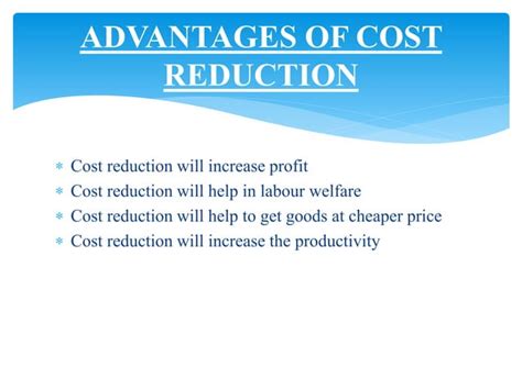 Cost Control And Cost Reduction Techniques Ppt