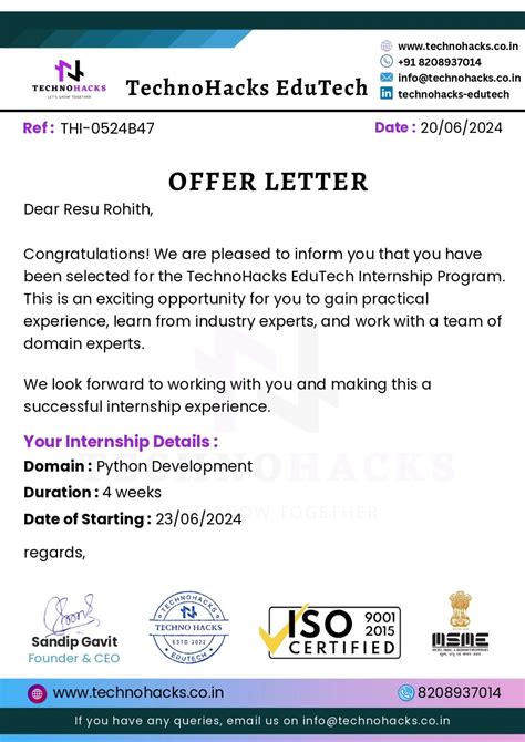 Rohith Resu On Linkedin Technohack Pythondevelopment Internship