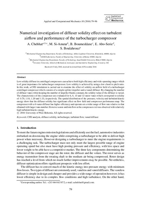 Pdf Numerical Investigation Of Diffuser Solidity Effect On Turbulent