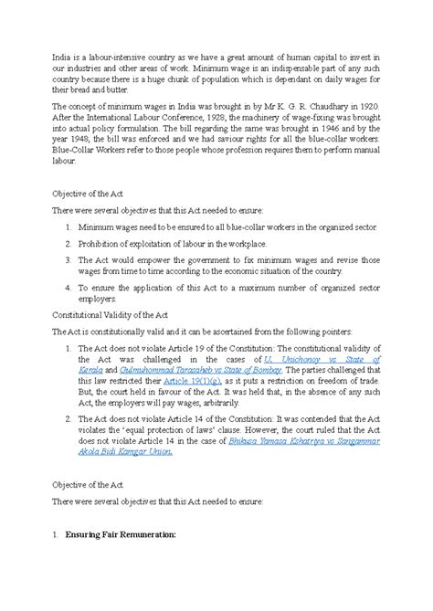 Fixation And Revision Of Minimum Wage India Is A Labour Intensive