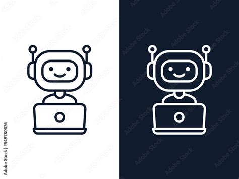Chatbot Outline Icon Bot Sign Design Cute Robot Working Behind Laptop Smiling Customer