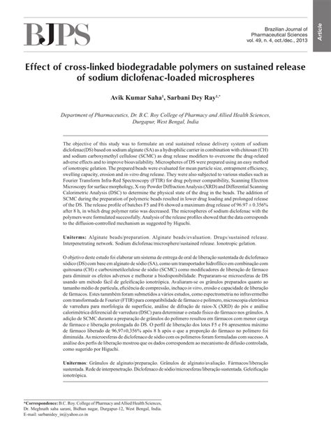 Pdf Effect Of Cross Linked Biodegradable Polymers On Sustained Release Of Sodium Diclofenac
