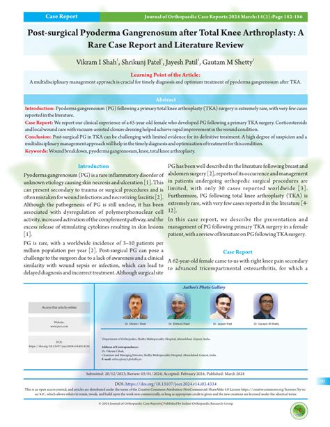 Pdf Post Surgical Pyoderma Gangrenosum After Total Knee Arthroplasty A Rare Case Report And