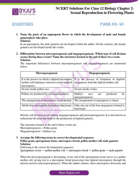 Ncert Solutions Class 12 Chapter 2 Sexual Reproduction In Flowering Plants Pdf