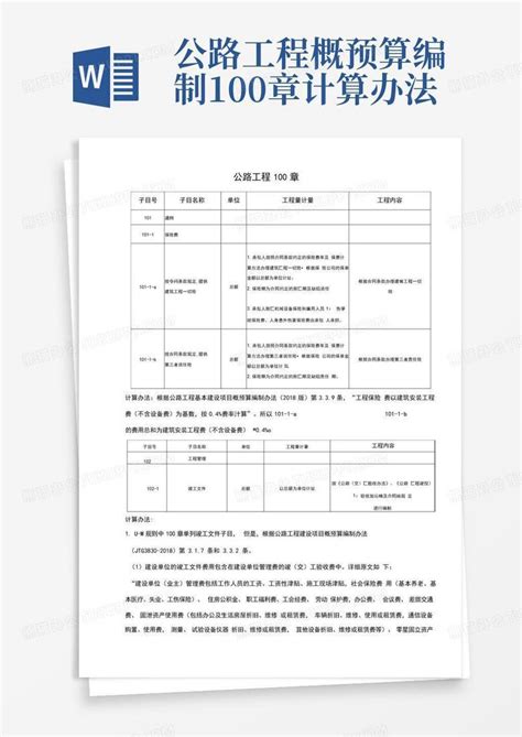 公路工程概预算编制100章计算办法Word模板下载 编号qgadoagw 熊猫办公