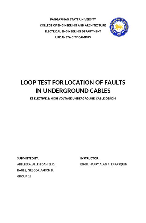 Murray And Varley Loop Test Pangasinan State University College Of