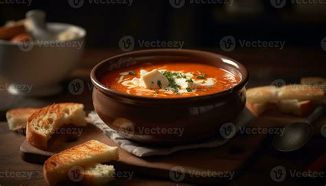 A Rustic Bowl Of Homemade Pumpkin Chowder A Healthy Appetizer Generated By Ai 25490988 Stock