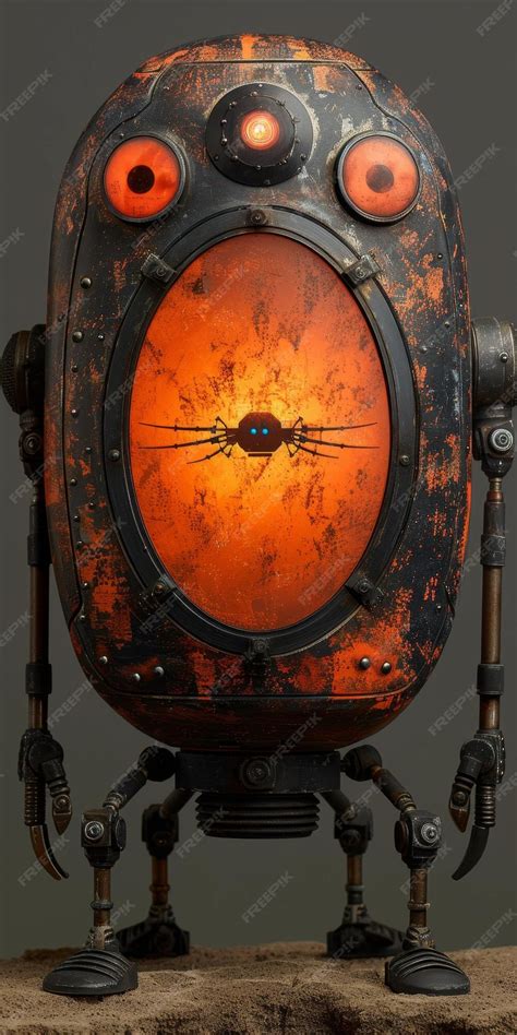 Premium Photo Rusty Robot Statue With Face And Emotional Expression