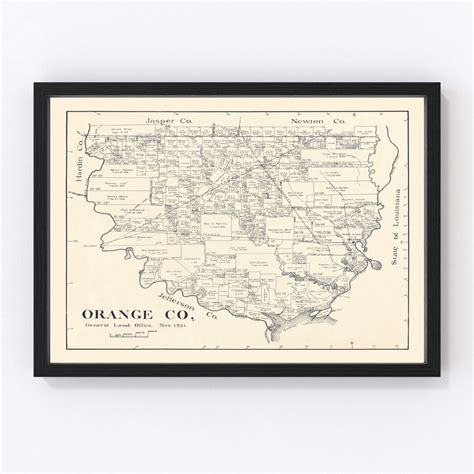 Orange County Tx Map 1921 Old Map Of Texas Art Vintage Print Framed