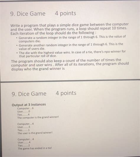 Solved 9 Dice Game 4 Points Write A Program That Plays A
