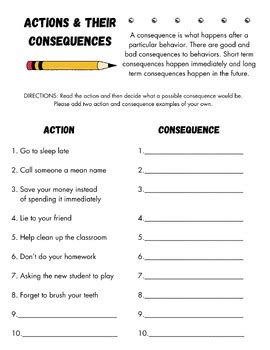 Actions And Consequences Behavioral Management By Ms Jens Worksheet