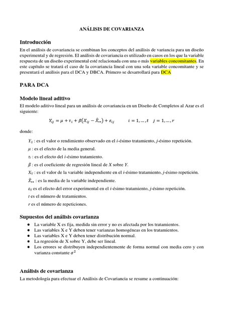 Análisis Covarianza Dca Pdf Análisis De Regresión Diferencia