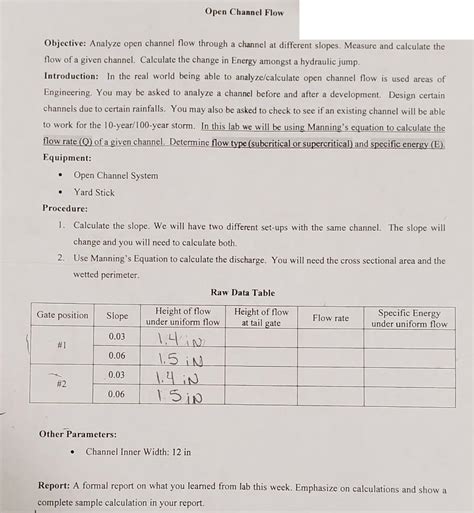 Objective Analyze Open Channel Flow Through A Chegg