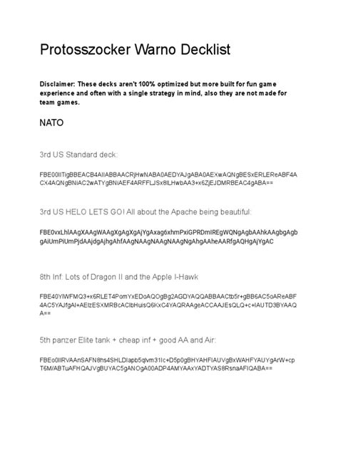 Warno Decklist Pdf Military Of Germany Conflicts