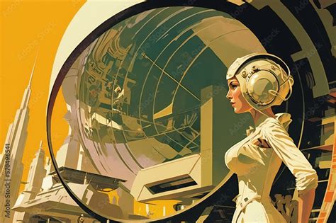 Grungy Retro Future Image Of A Female Spaceship Pilot In A Futuristic