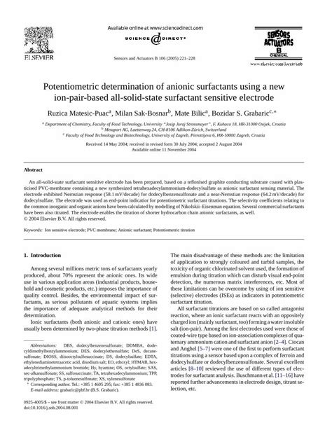 Pdf Potentiometric Determination Of Anionic Surfactants Using A New
