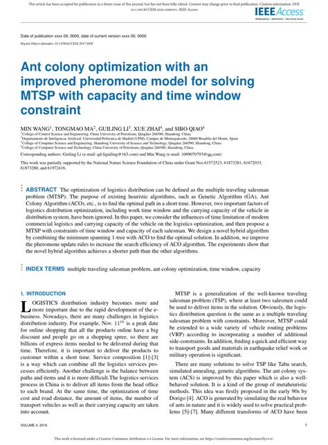 PDF Ant Colony Optimization With An Improved Pheromone Model For Solving MTSP With Capacity