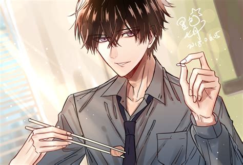 Safebooru 1boy 2018 Black Necktie Blinds Brown Hair Chopsticks Collar