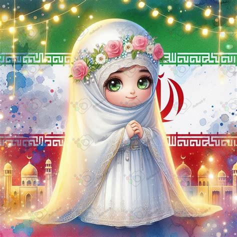 بک گراند کودکانه دختر کوچولوی ناز با چادر سپید و پس زمینه پرچم ایران کد 42701 ویژه عکس گراف