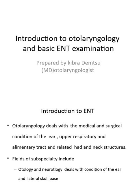 Introduction To Ent And Basic Ent Examination Pdf Otorhinolaryngology Ear