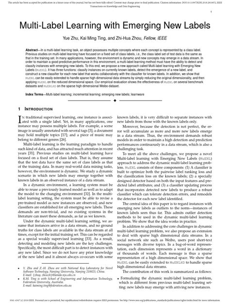 Multilabel Learninh With Emerging New Labels Pdf Statistical