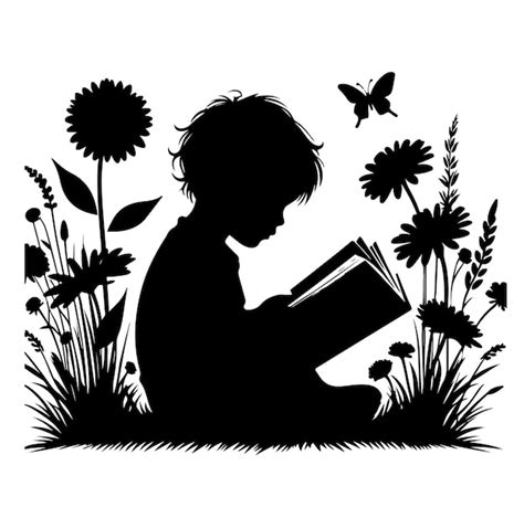 ребенок читает книгу силуэт иллюстрация Премиум Ai сгенерированный вектор