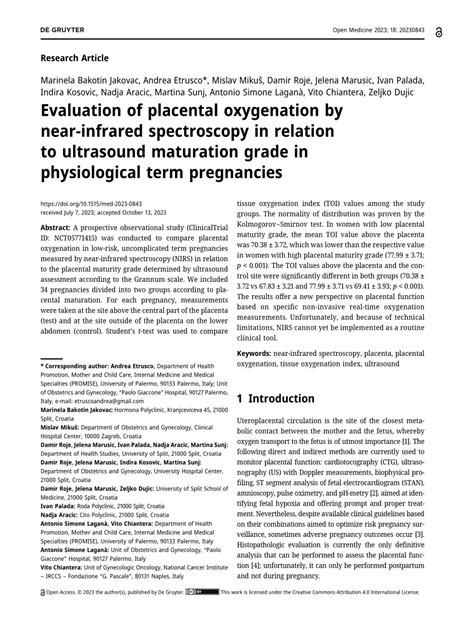 Pdf Evaluation Of Placental Oxygenation By Near Infrared Spectroscopy In Relation To