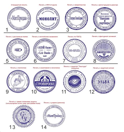Виды печатей и штампов для документов образцы