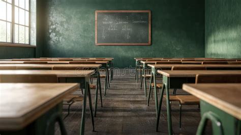 Spacious Classroom With Chalkboard And Desks Arranged For Interactive Group Activities Ideal For