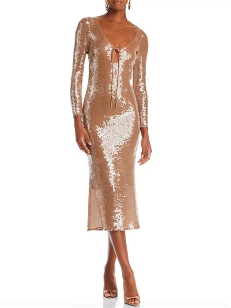 Melissa Gorgas Nude Sequin Long Sleeve Dress