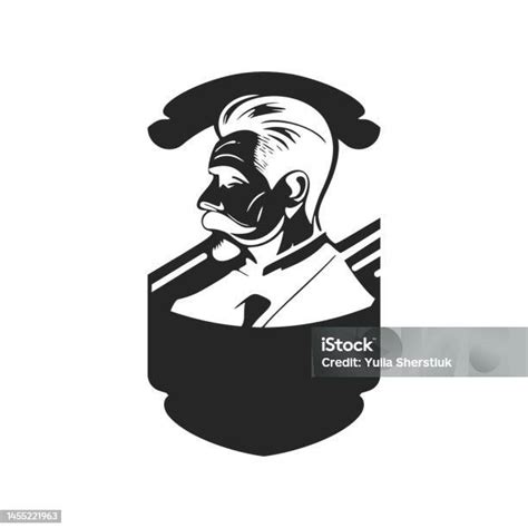 수염을 가진 세련되고 잔인한 남자를 묘사한 로고 로고는 이발소나 살롱을위한 양식화 된 디자인을 묘사 할 수 있습니다 거친에 대한