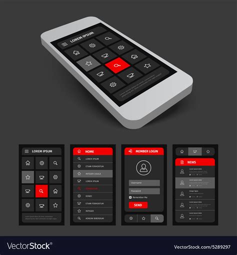 Set Of Black And Red Mobile Ui Royalty Free Vector Image