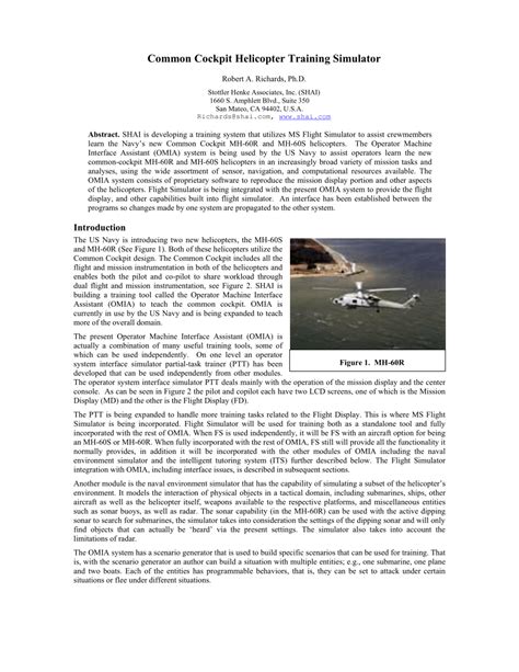 Pdf Common Cockpit Helicopter Training Simulator