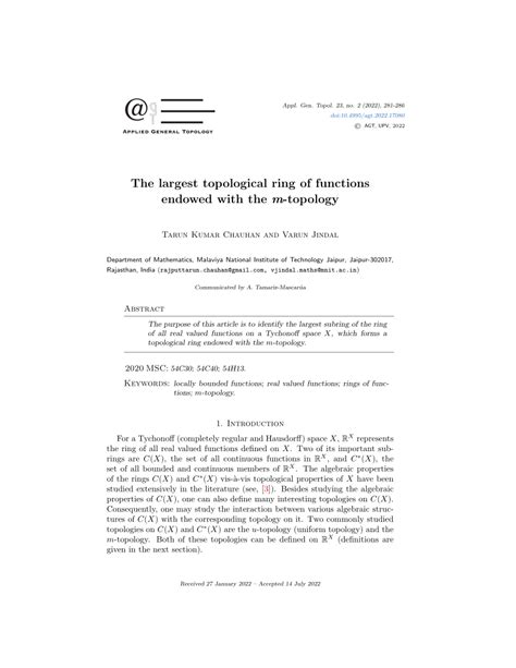 Pdf The Largest Topological Ring Of Functions Endowed With The M Topology