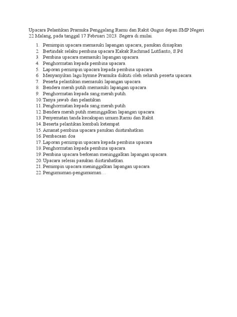 Pelantikan Pramuka Penggalang Ramu 2023 Pdf